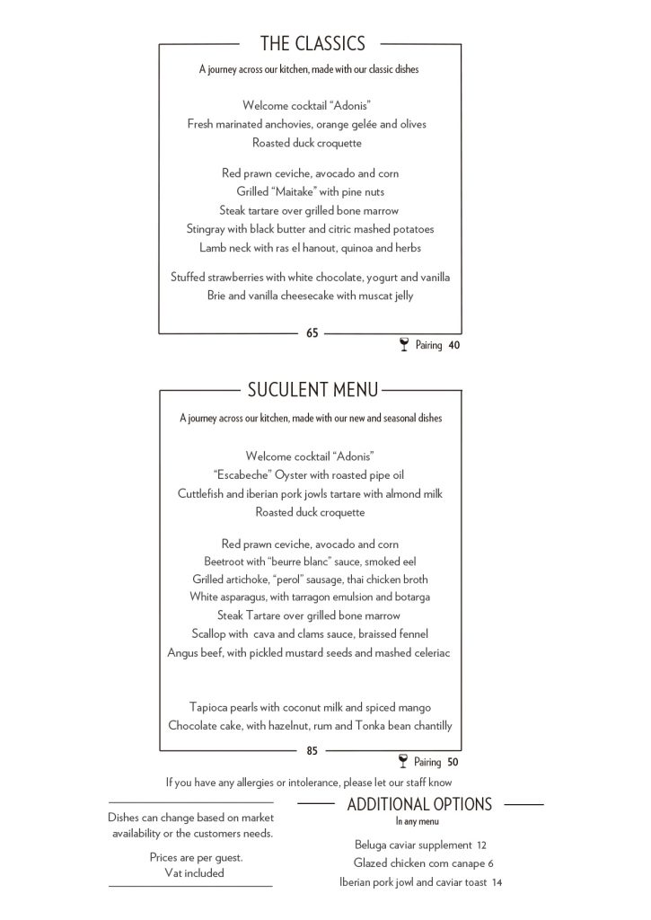 Our Menus - Suculent